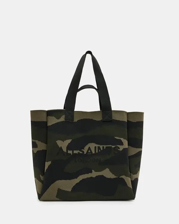 All Saints Izzy Logo Print Knitted Tote Bag - Camo Green